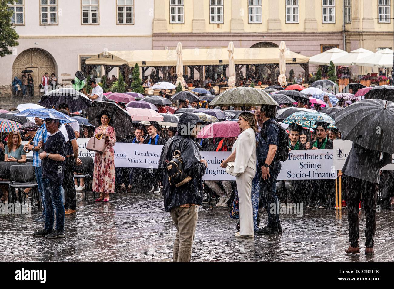 Sibiu City, Romania - 11 June 2024. Graduation ceremony where students ...