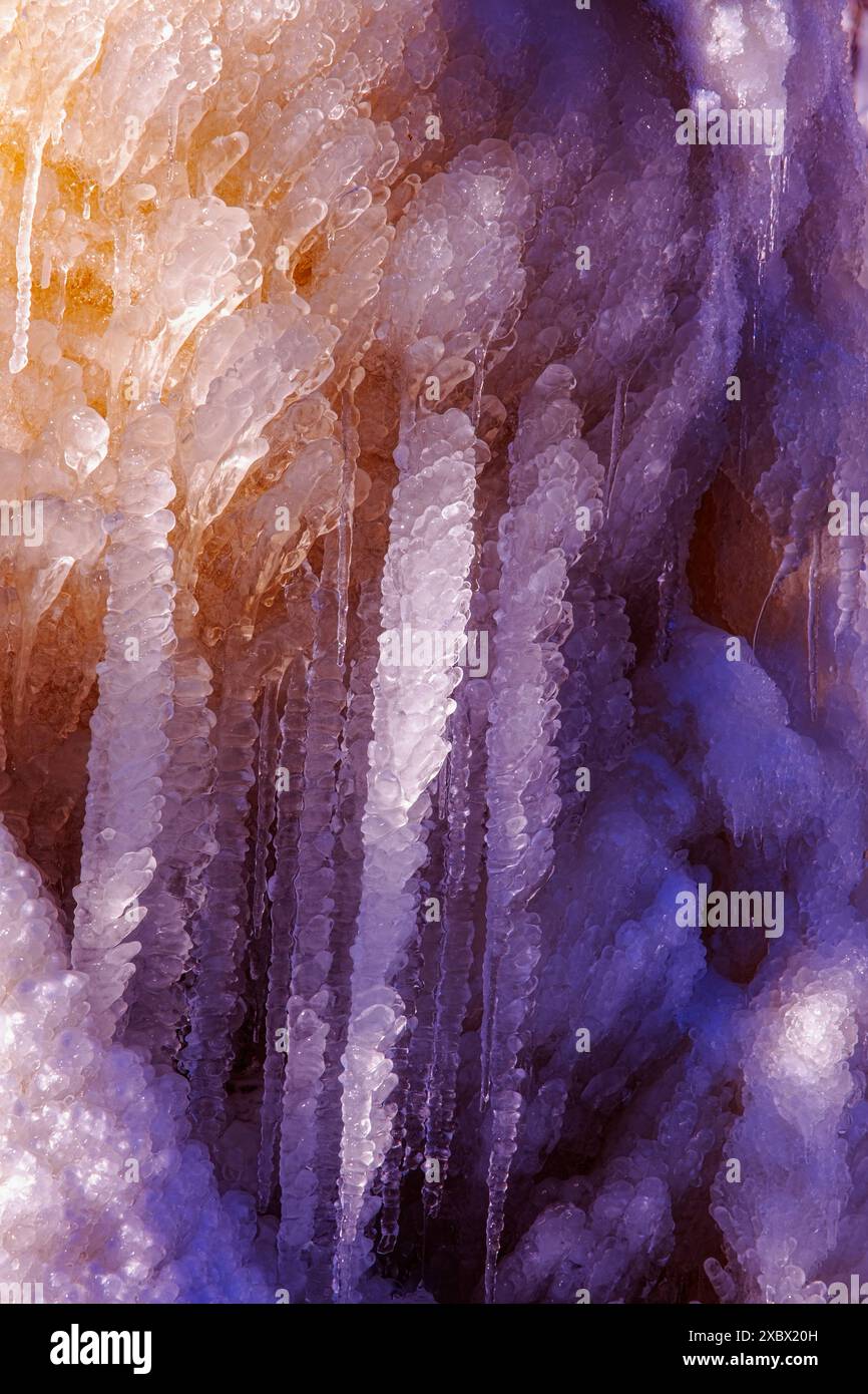 abstract ice formations made by water from the broken pipe Stock Photo ...