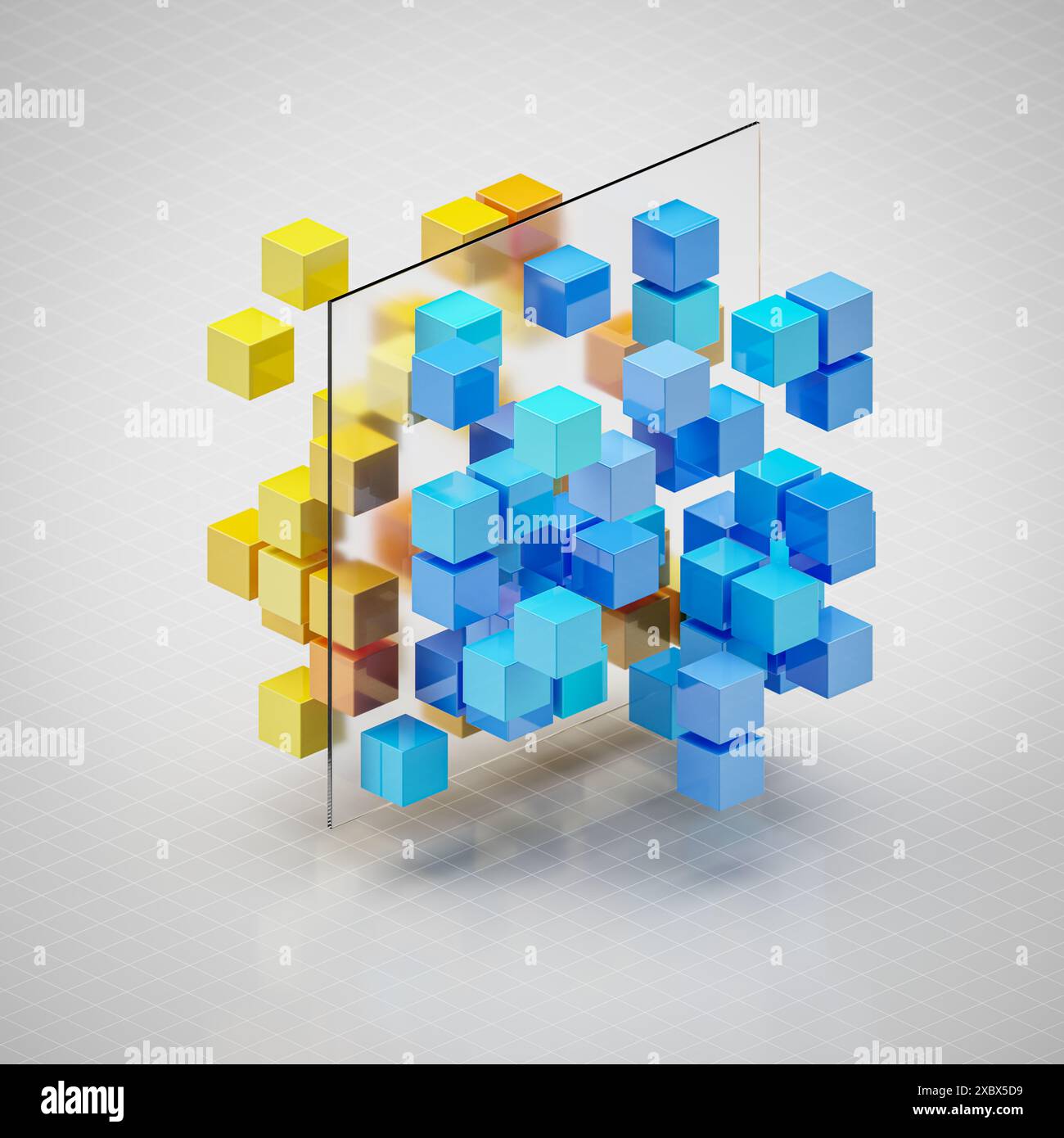Data Analysis, Big data concept. Cubes in shades of blue and yellow ...