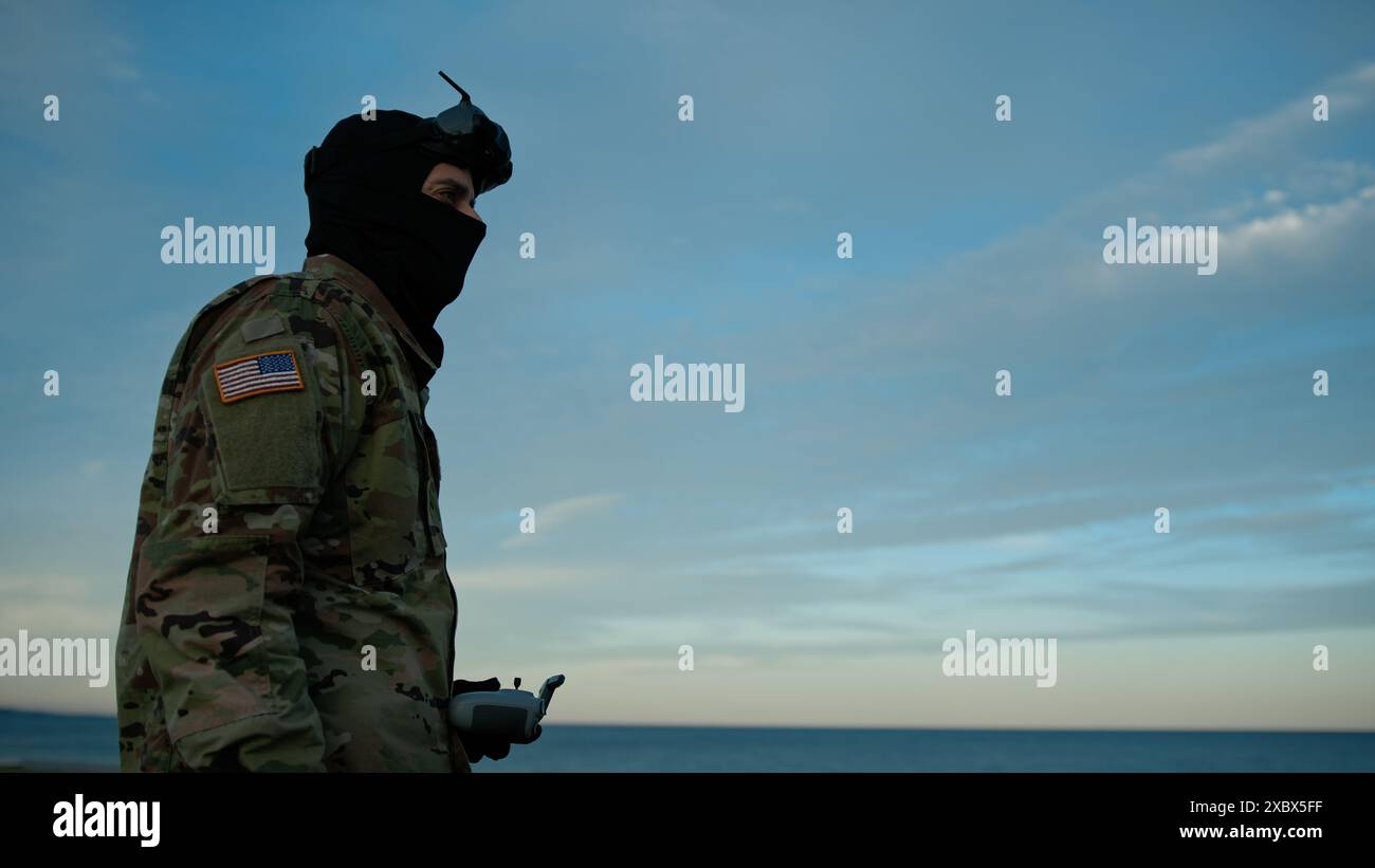 drone pilot soldier points to the target Stock Photo - Alamy
