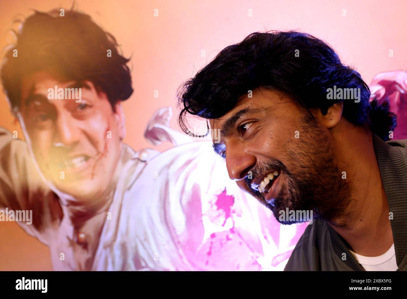 Indian actor and newly elected Lok Sabha MP Dev is talking with a media ...