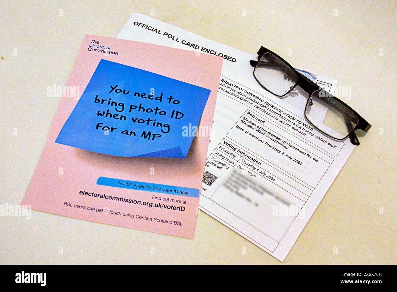 Glasgow, Scotland, UK. 13th June, 2024: Voting card for the election ...