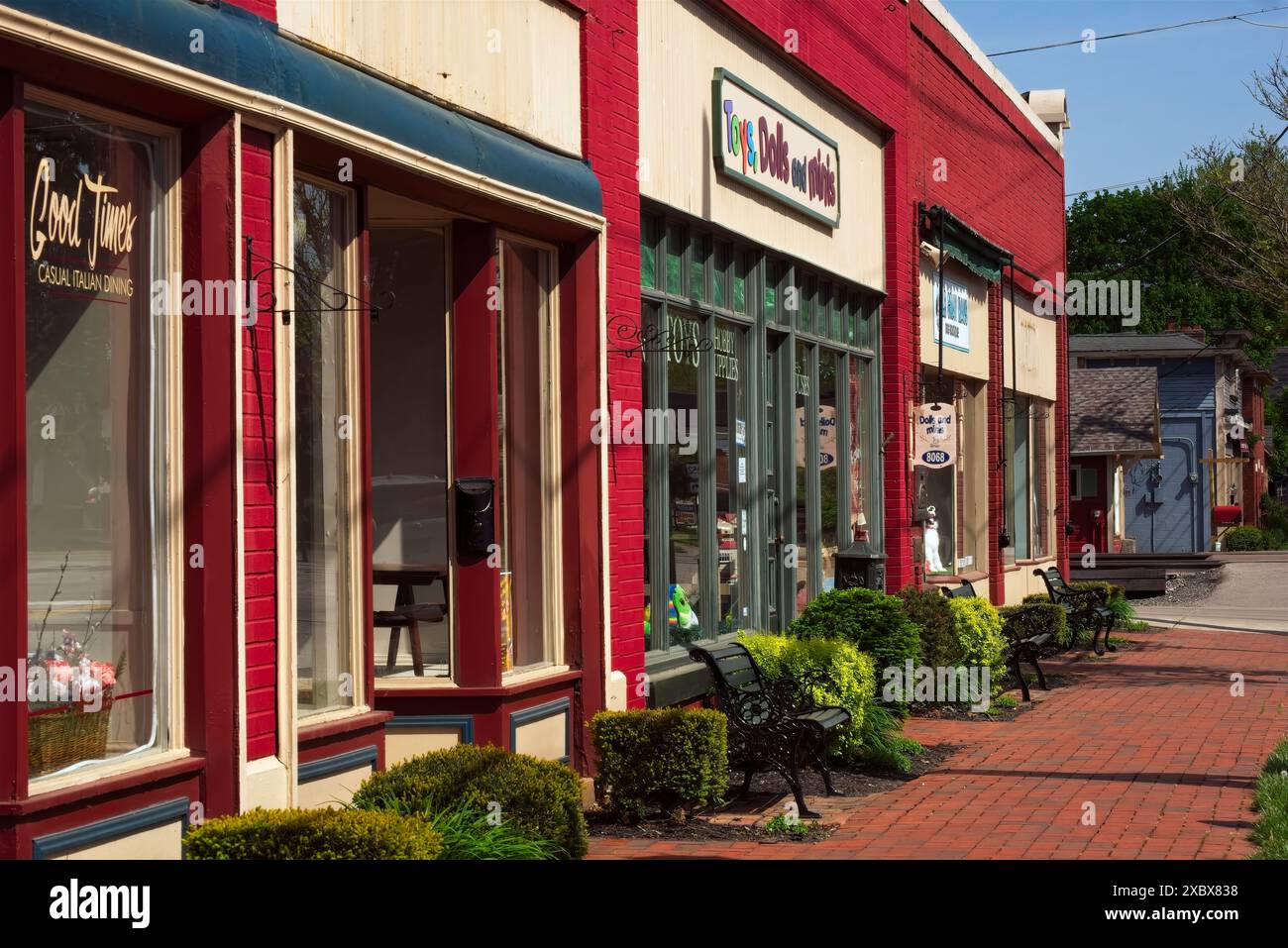 Old shops front on the Cleveland suburb's main street along a brick ...