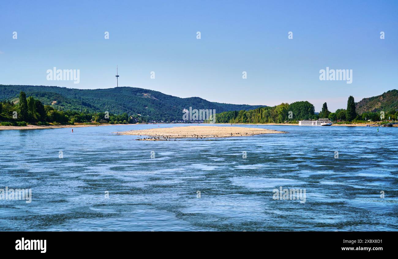 Exposed Sandbar in the middle of the Rhine River during a drought ...