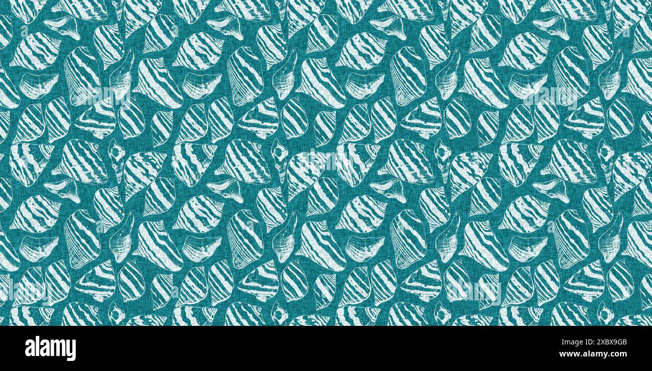 Teal turquoise blue white shell motif with linen seamless batik border ...