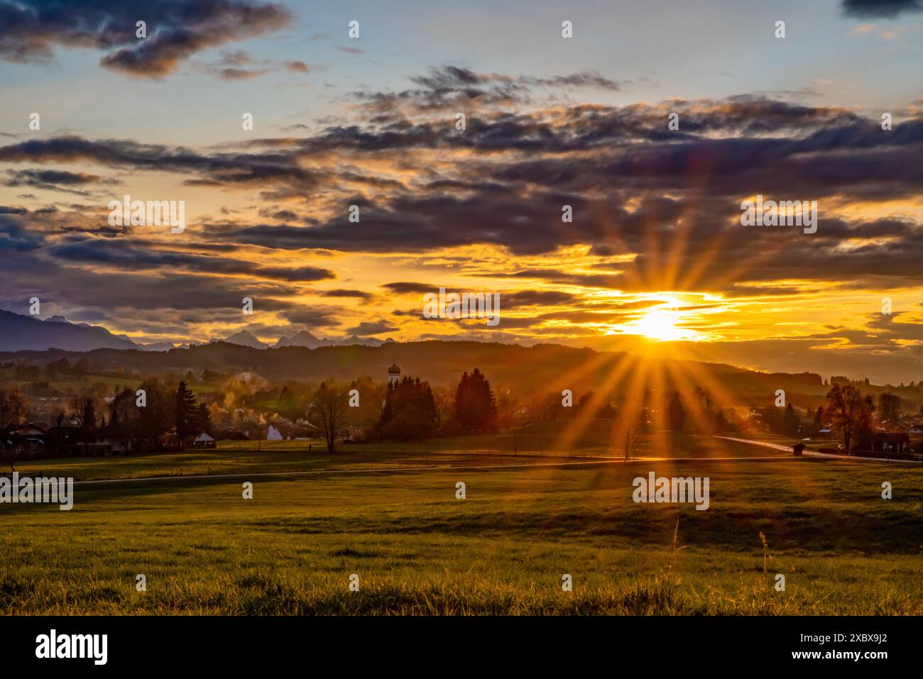 sunset, landscape, bavaria, field, trees, autumn mood, colors ...