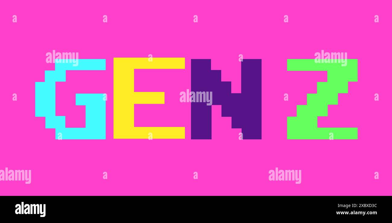 Gen Z as pixelated text. Young generation Z and digital technology and ...