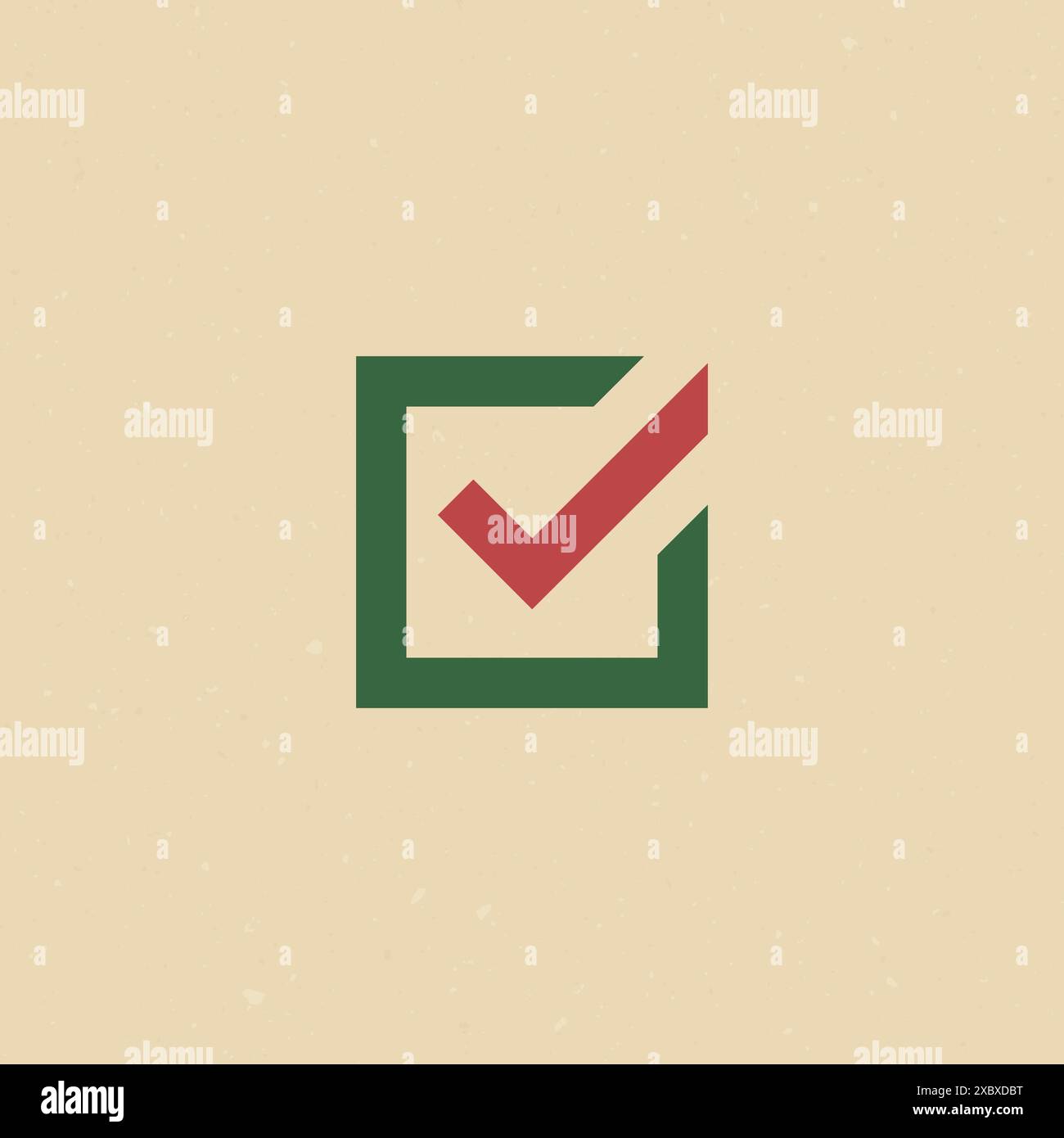 Green check mark icon in a box. Tick symbol in green and red color ...