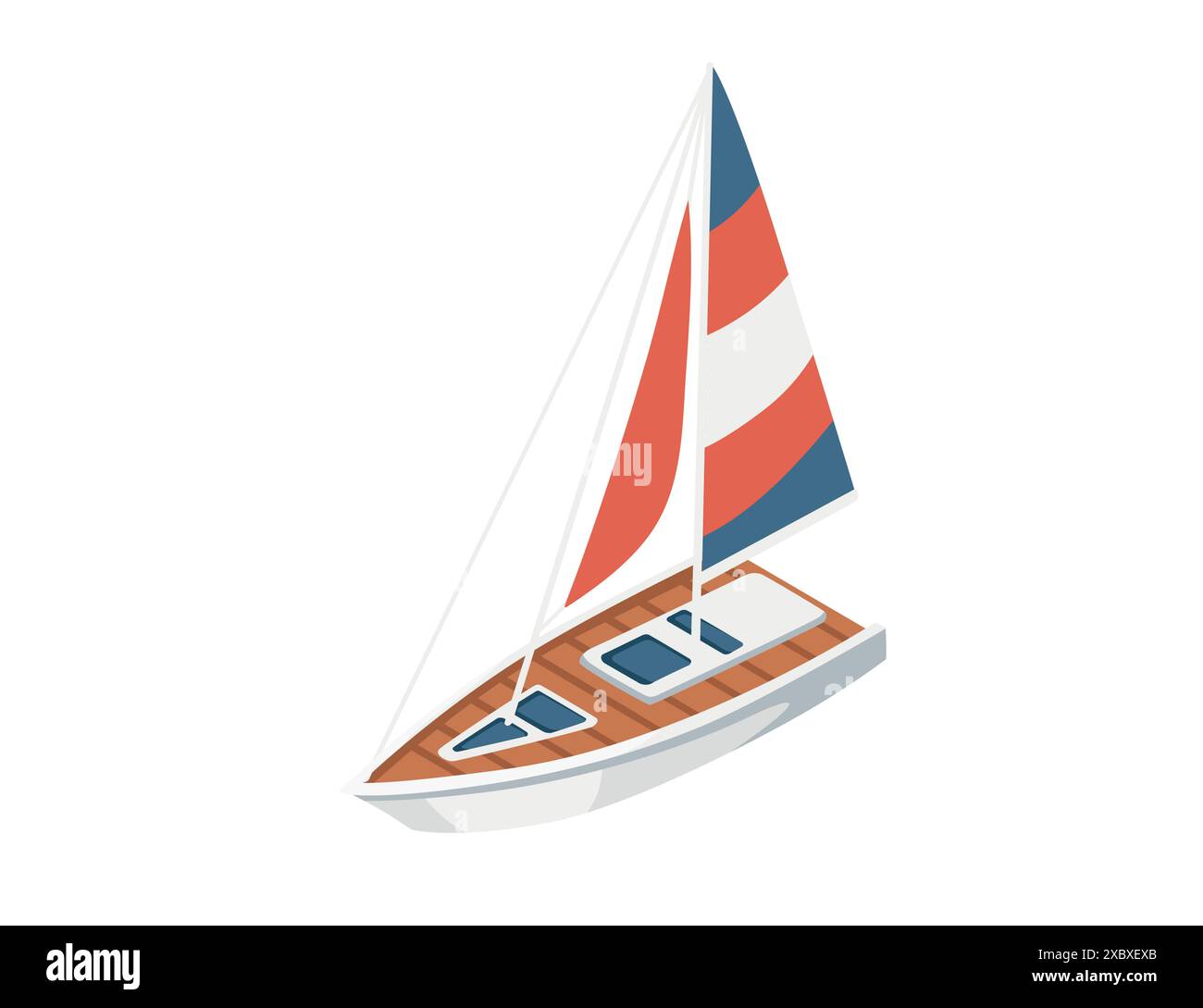 Isometric boat with red striped sail simple design vector illustration ...