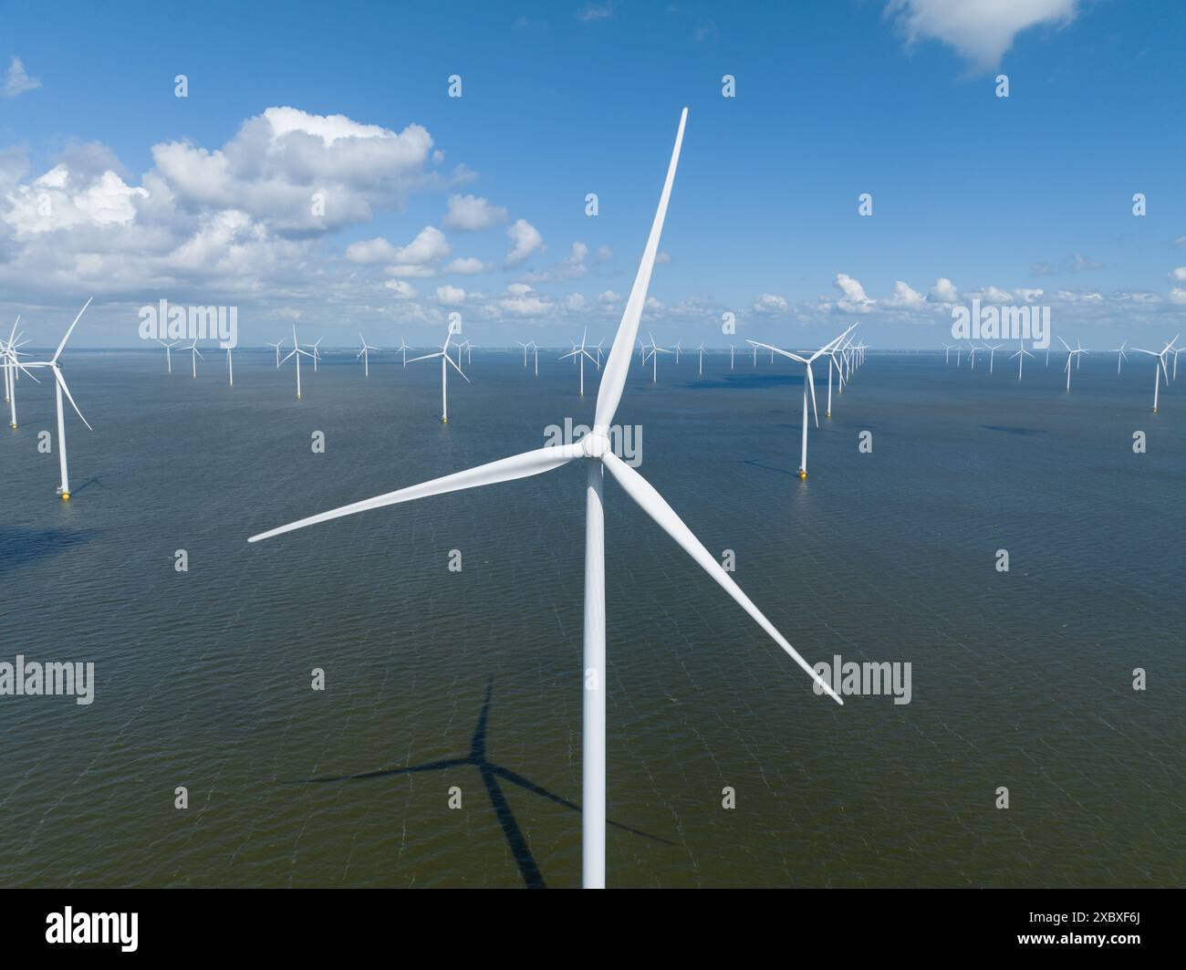 Wind farm, wind turbines in Friesland, The Netherlands. Aerial view ...