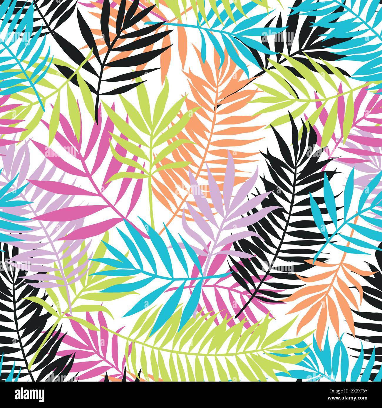 Abstract art vibrant colors tropical line art leaves background vector ...