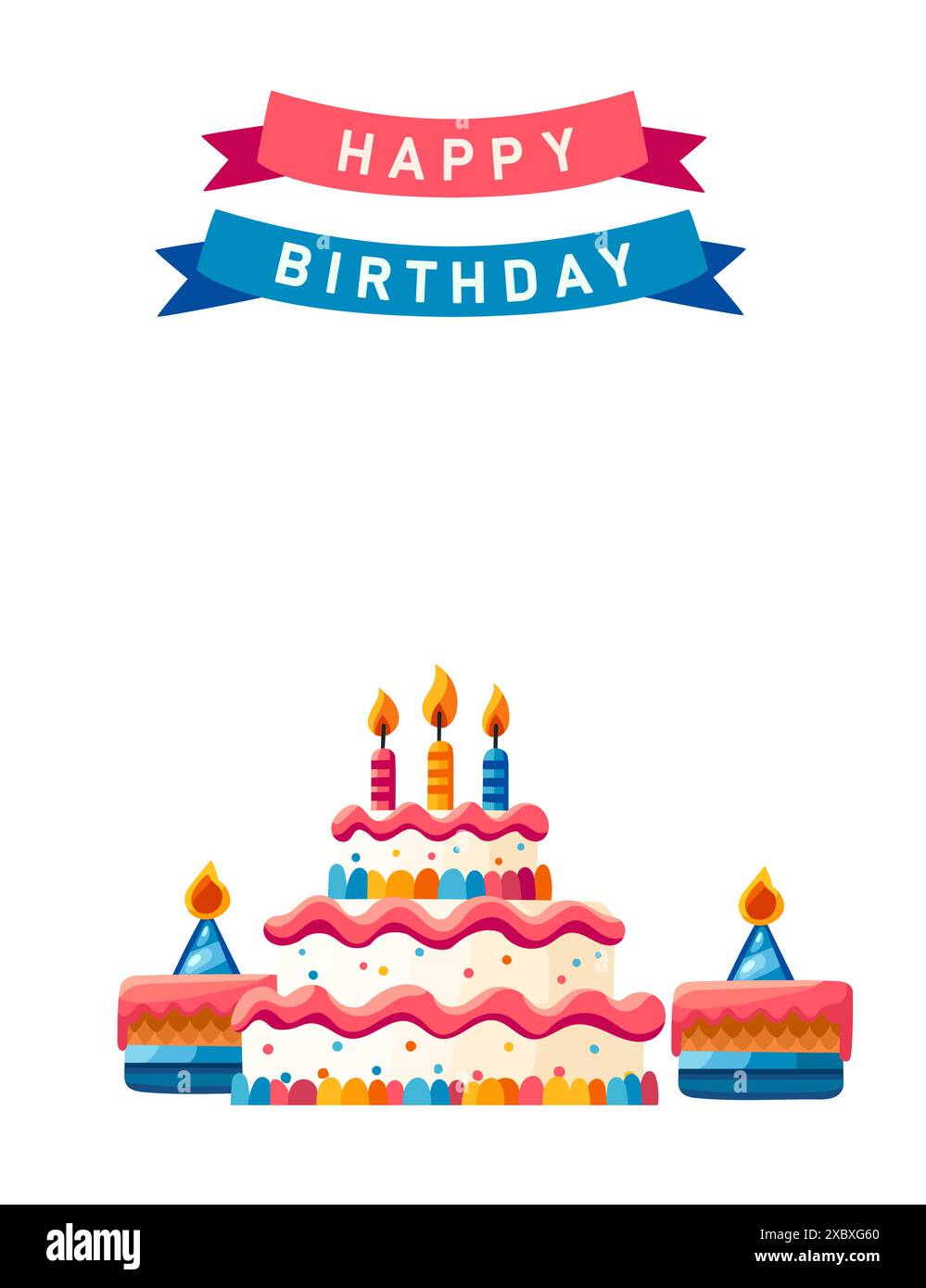 Vertical greetings card design with birthday cake candle and HAPPY ...