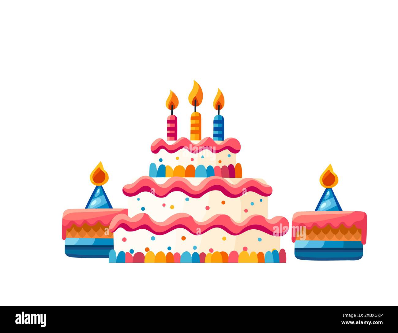 Horizontal greetings card design with birthday cake candle and HAPPY ...