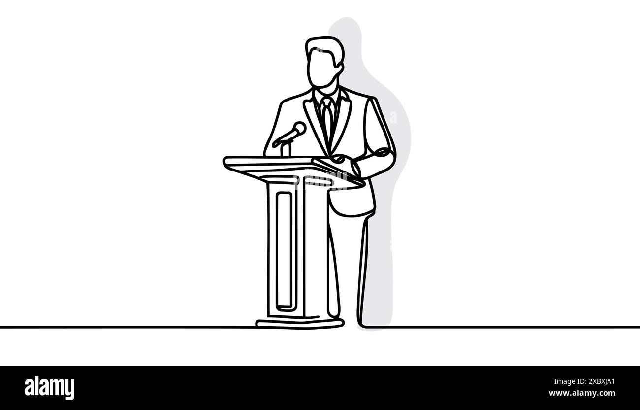 A man in a suit behind the podium, one continuous line of speeches on ...