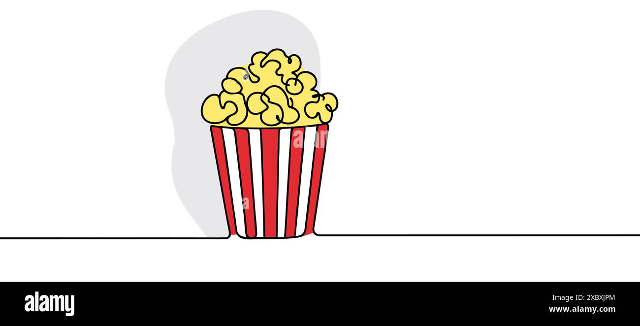 Popcorn in a cup continuous one line drawing. Vector illustration ...