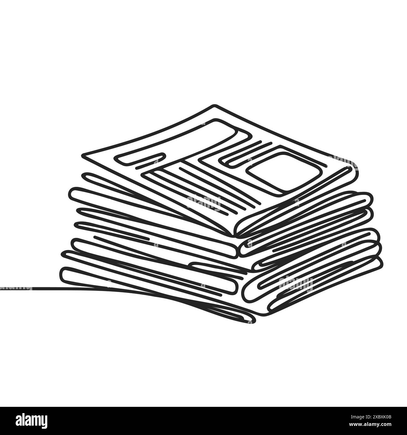 One line drawing of a stack of news newspapers. Vector illustration ...