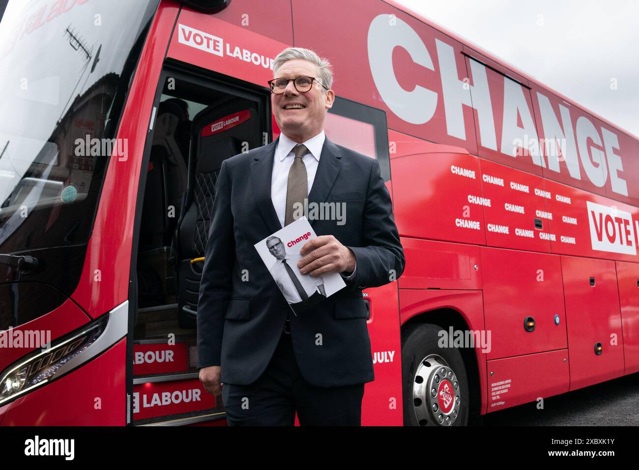 Labour Party leader Sir Keir Starmer arrives on board his election ...