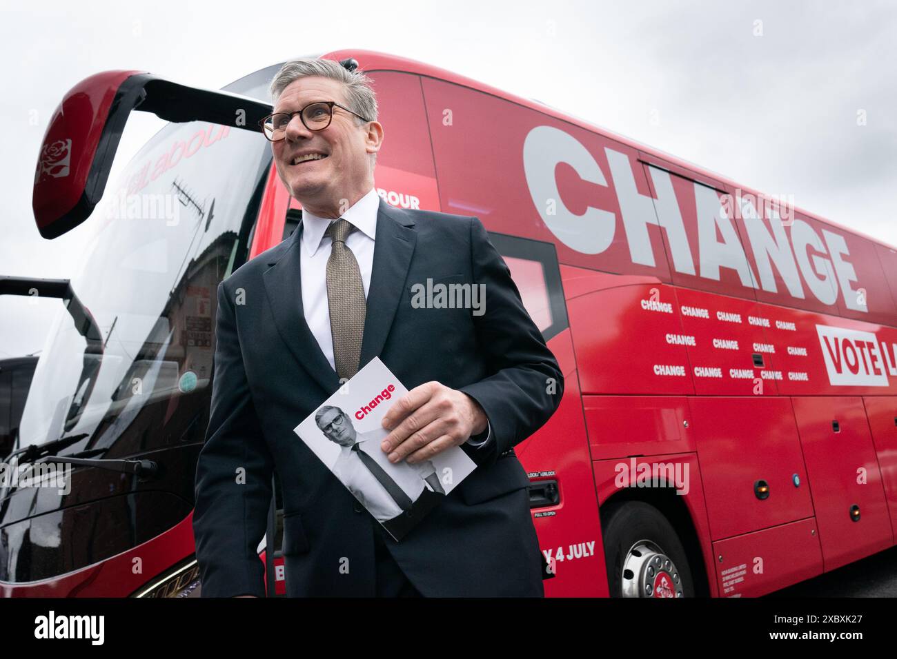 Labour Party leader Sir Keir Starmer arrives on board his election ...