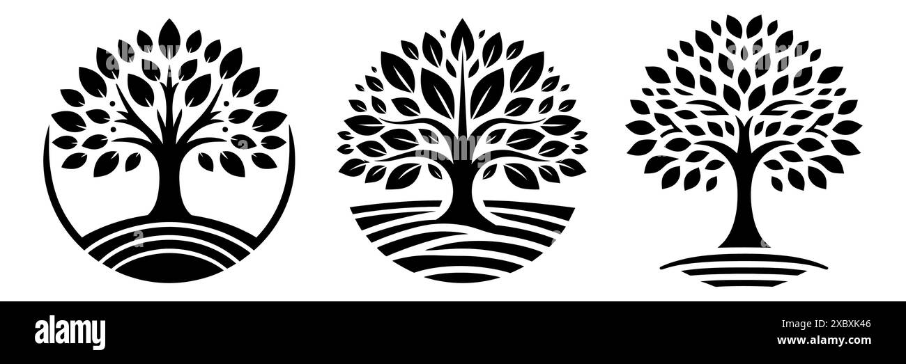 Circle tree logo icon template design. Tree of life. Round garden plant ...