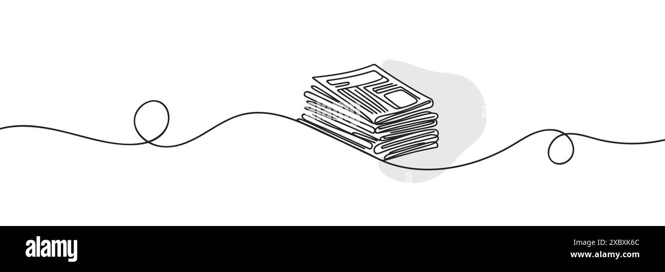 One line drawing of a stack of news newspapers. Vector illustration ...