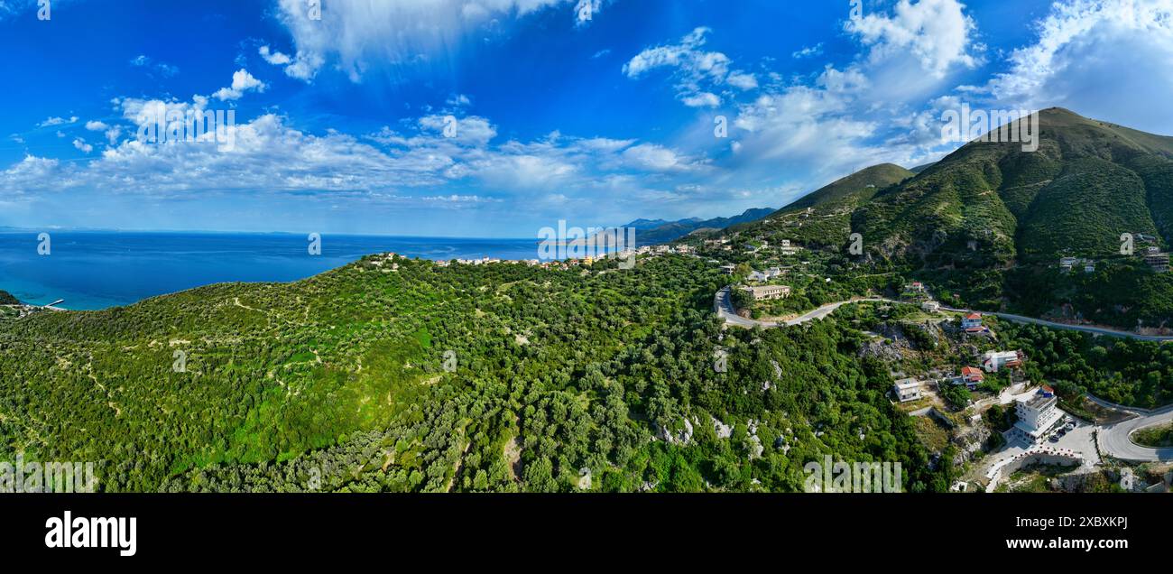 Aerial view of a village named Piqeras in the Albanian Riviera Stock ...