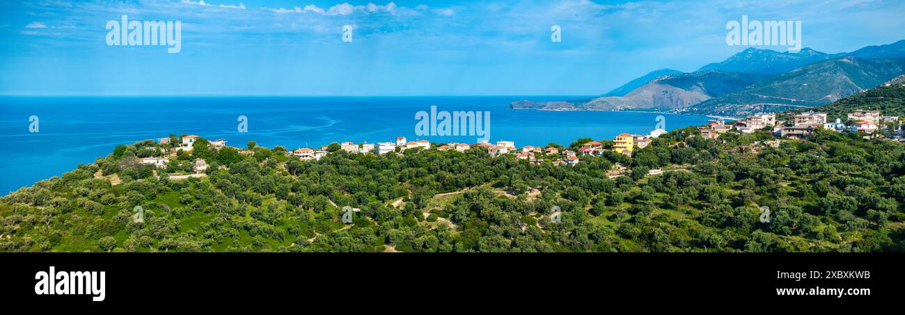 Aerial view of a village named Piqeras in the Albanian Riviera Stock ...