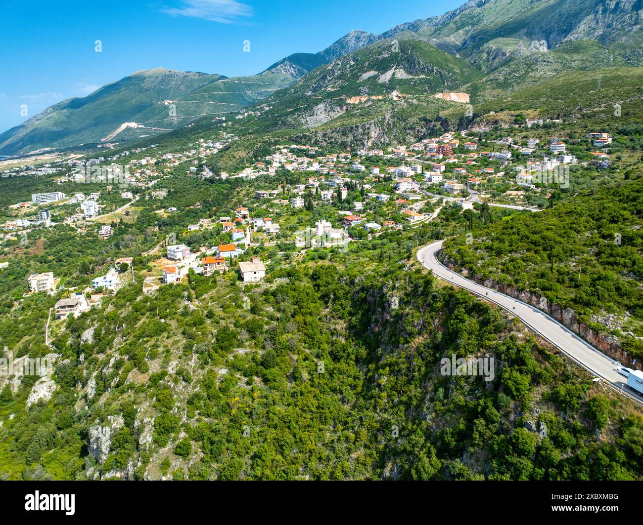 Aerial image of the village of Dhermi in the Albanian Riviera Stock ...