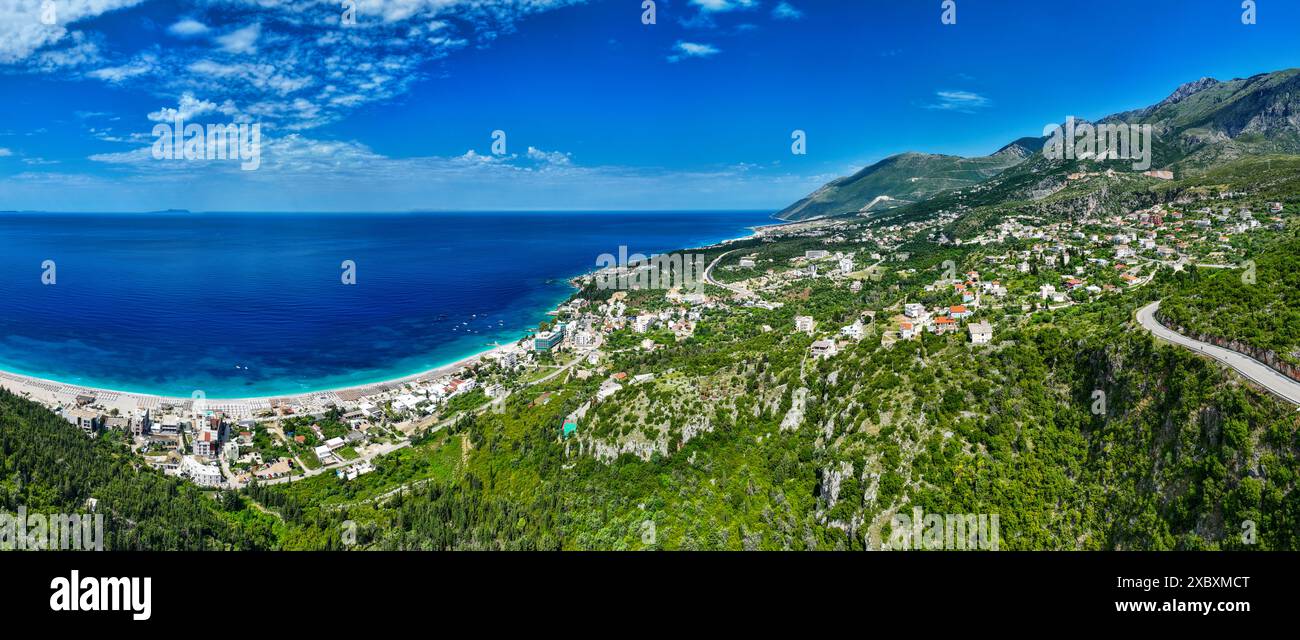 Panoramic Aerial image of Dhermi beach in the Albanian Riviera Stock ...