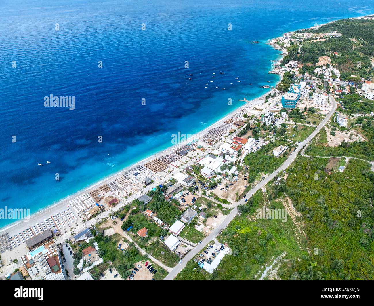 Aerial image of Dhermi beach in the Albanian Riviera Stock Photo - Alamy