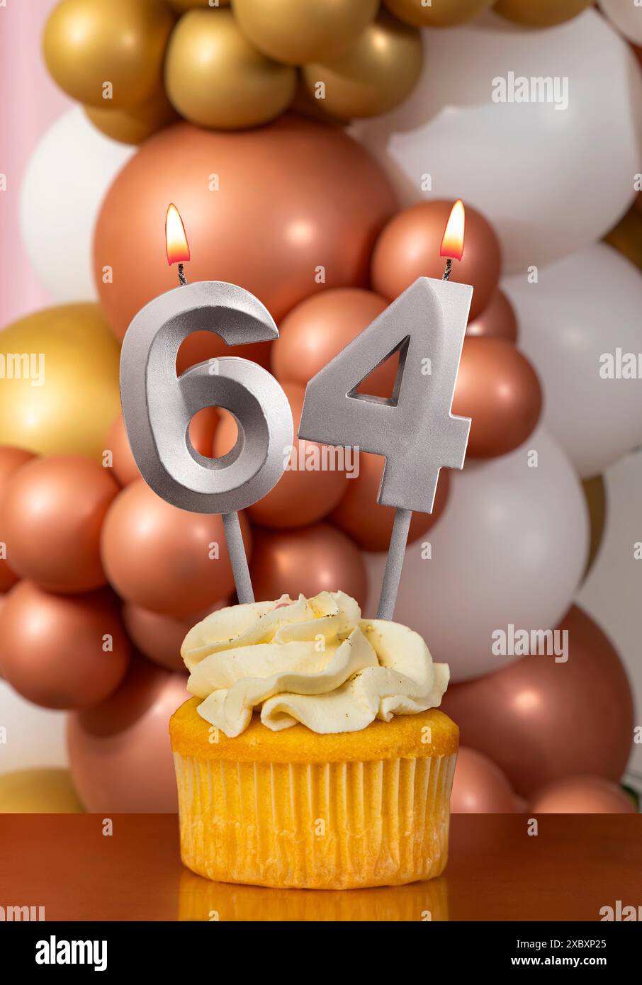 Birthday candle number 64 - Celebration balloons background Stock Photo ...