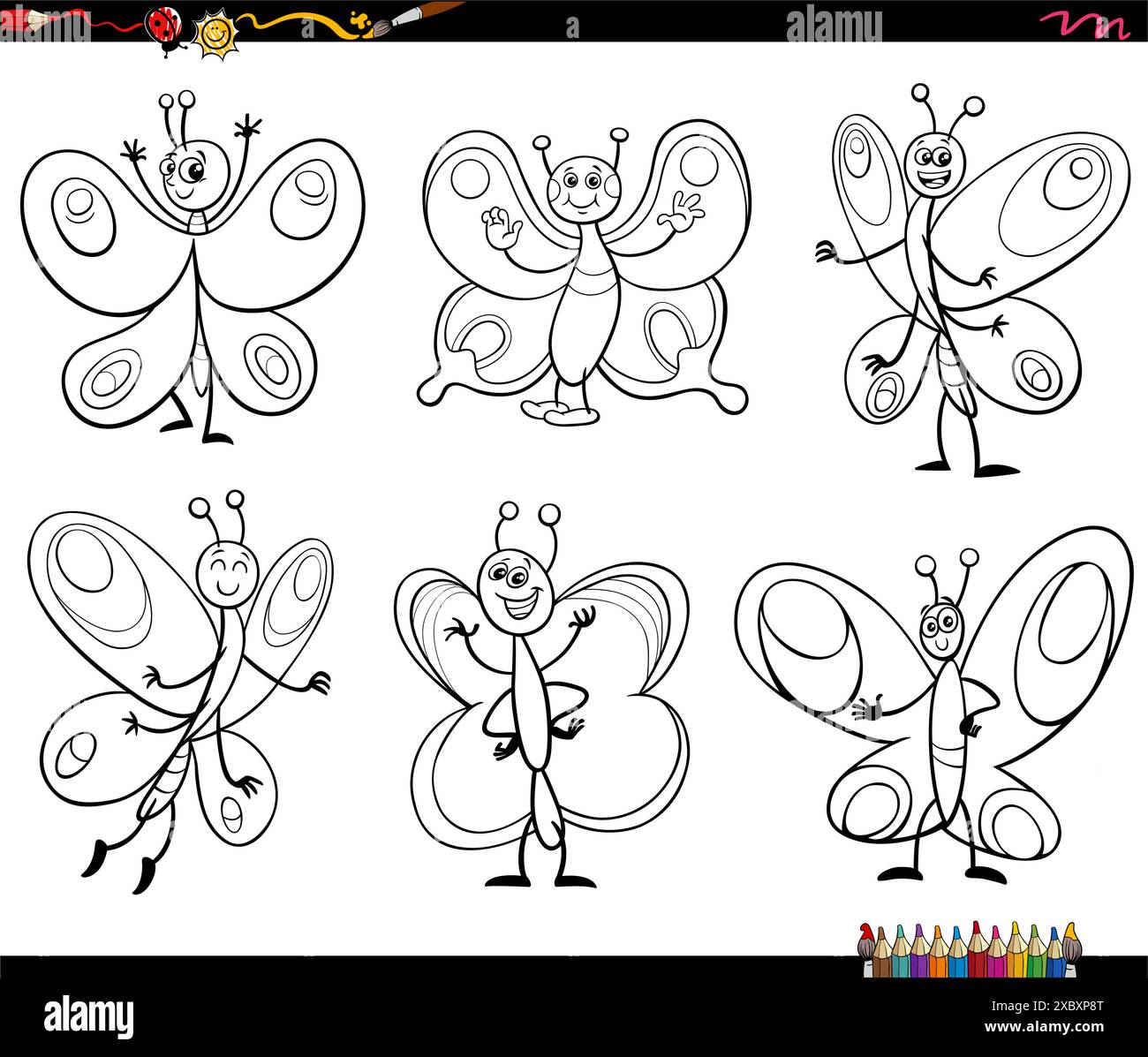 Cartoon humorous illustration of comic butterflies insects animal ...