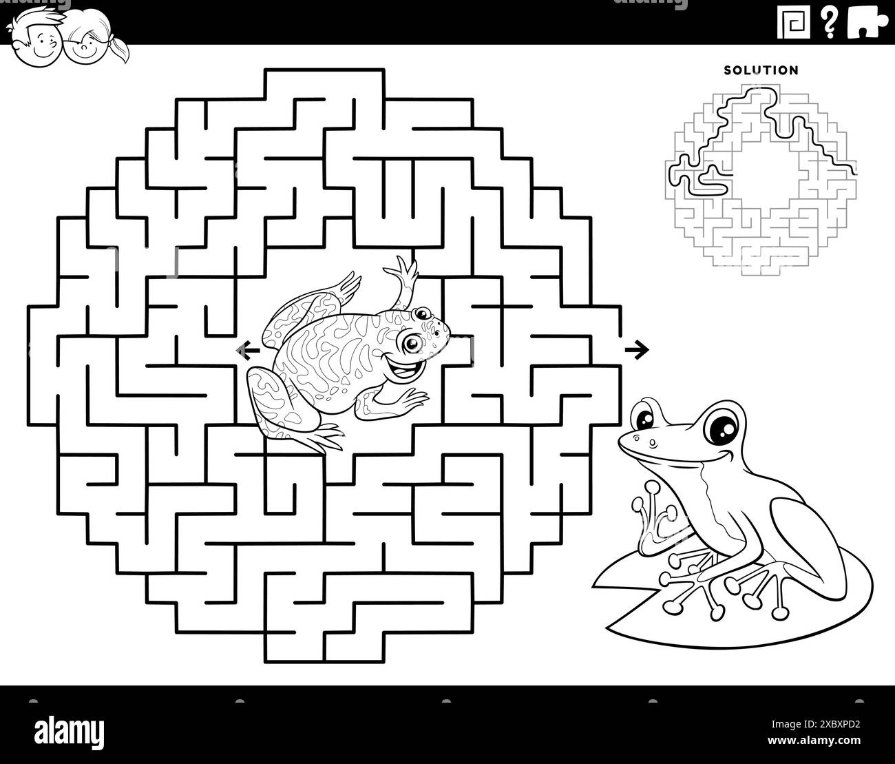 Cartoon illustration of educational maze puzzle game for children with ...