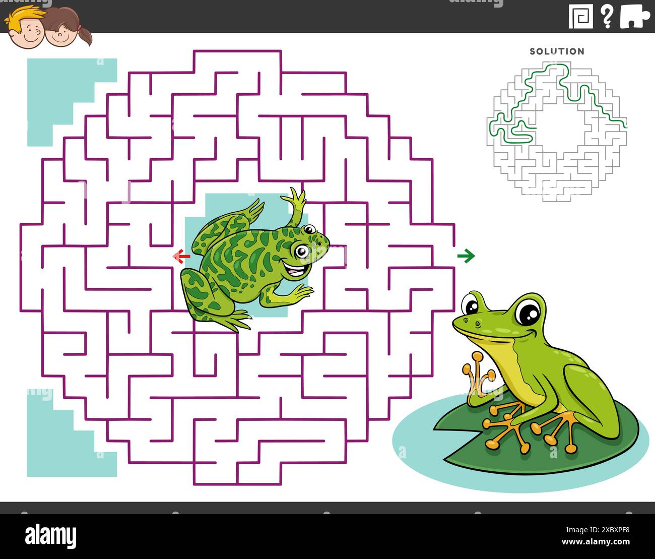 Cartoon illustration of educational maze puzzle game for children with ...