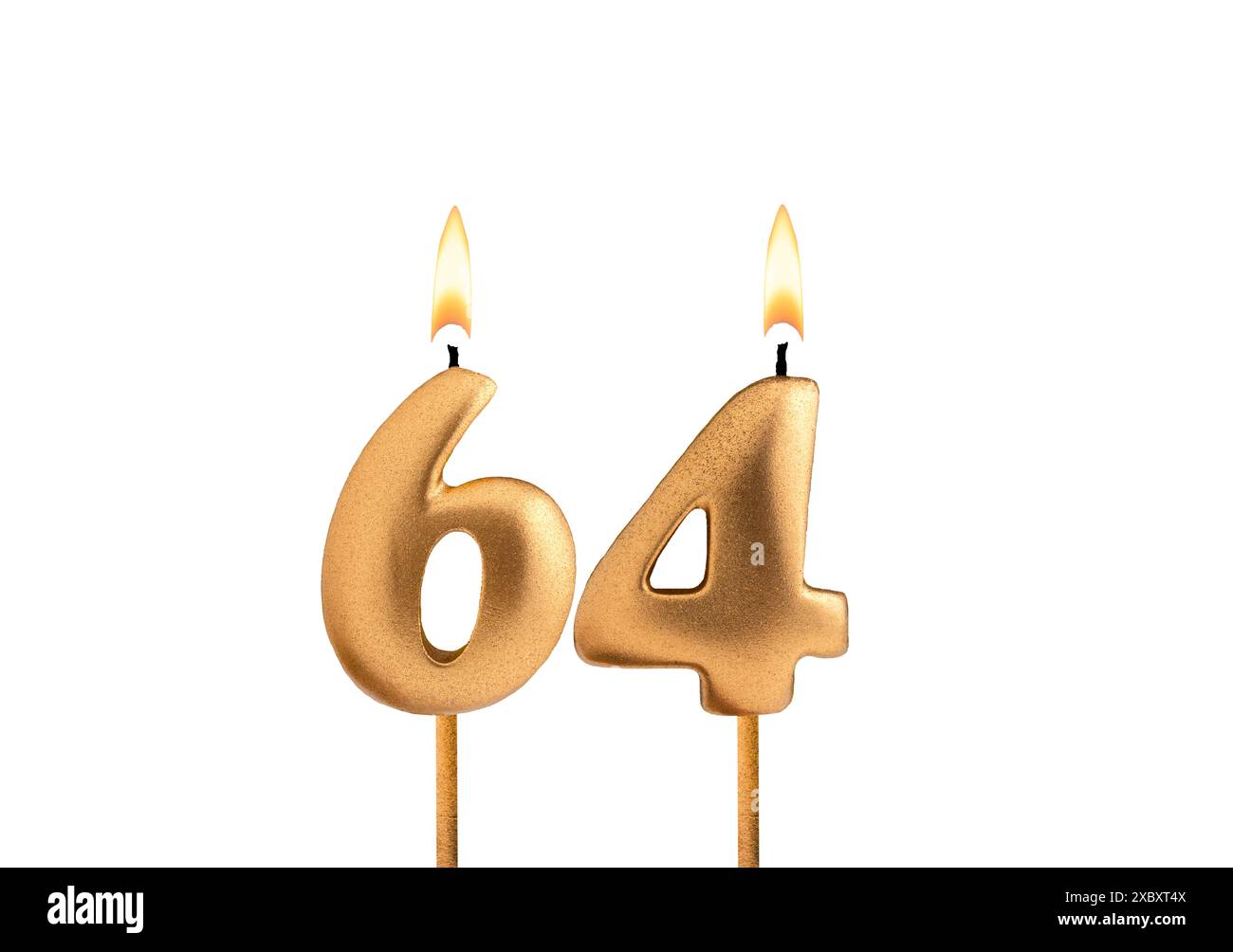 Birthday number 64 - Golden candle on white background Stock Photo - Alamy