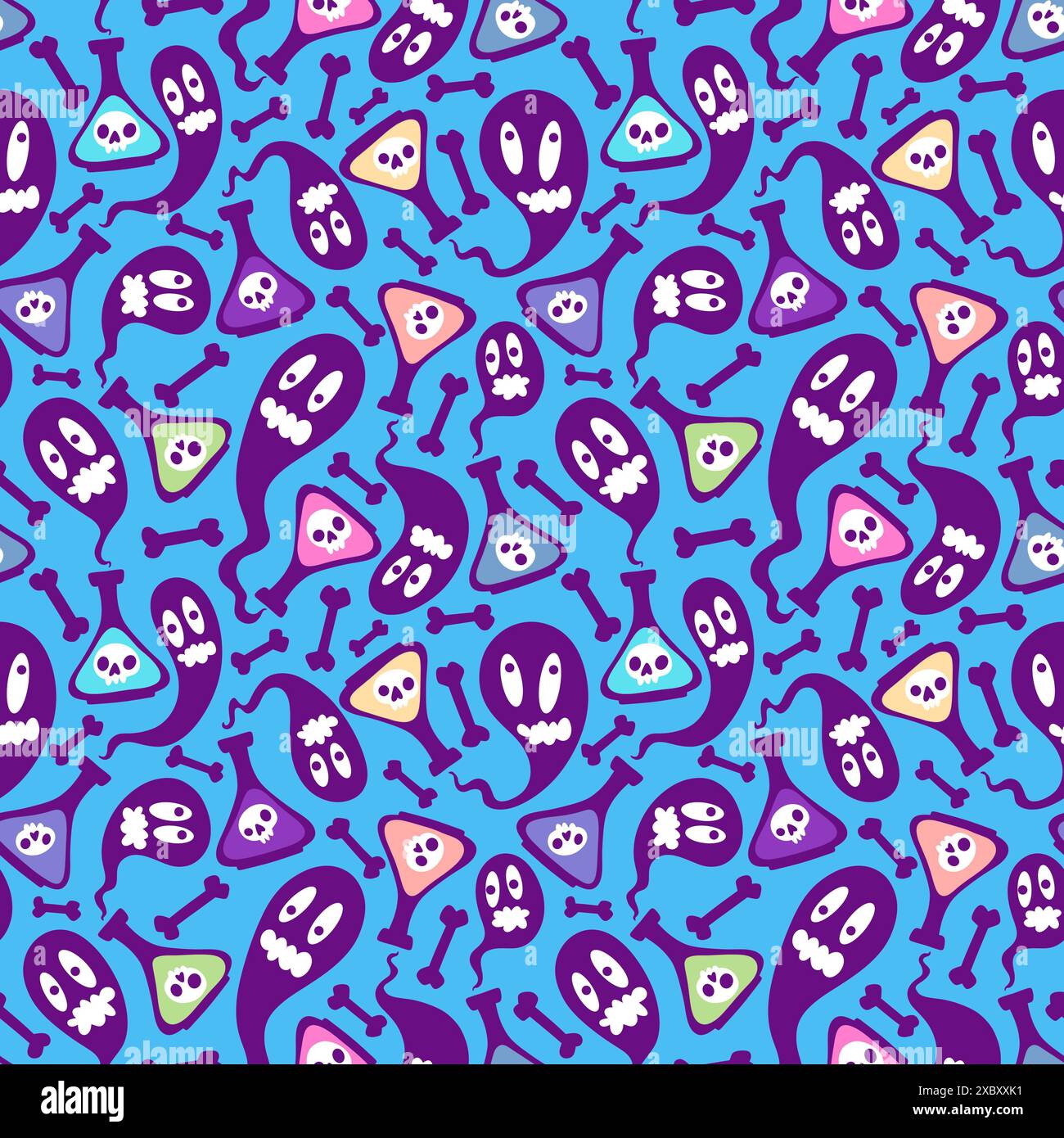 Halloween cartoon seamless poison bottle and ghost pattern for wrapping ...