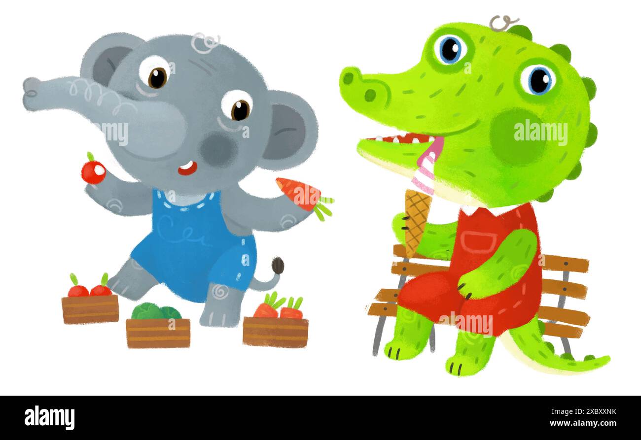 cartoon scene with wild animal elephant doing things like human and ...
