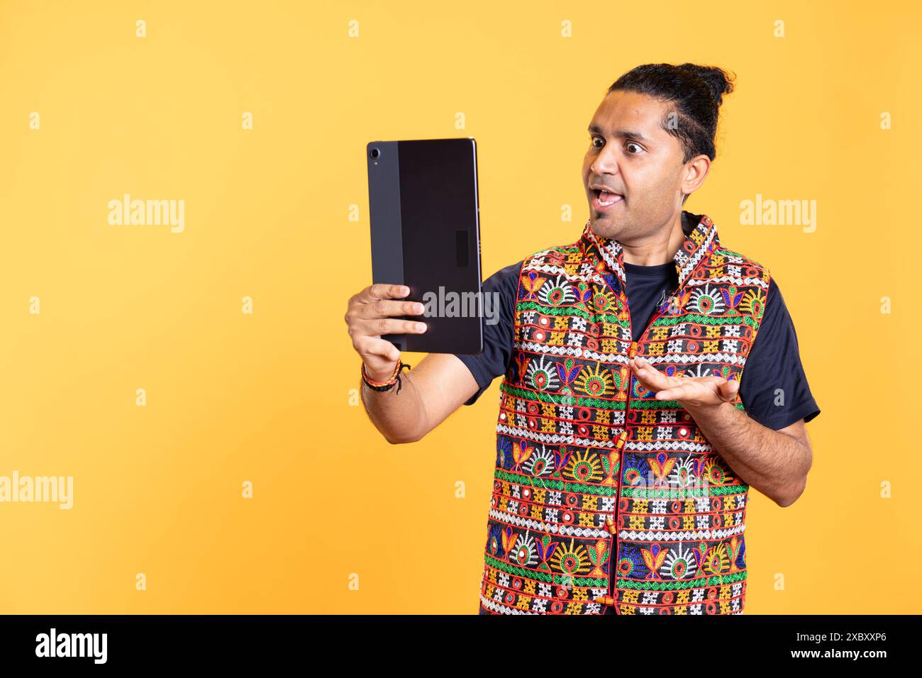 Irate man yelling at friend after listening conflicting arguments ...