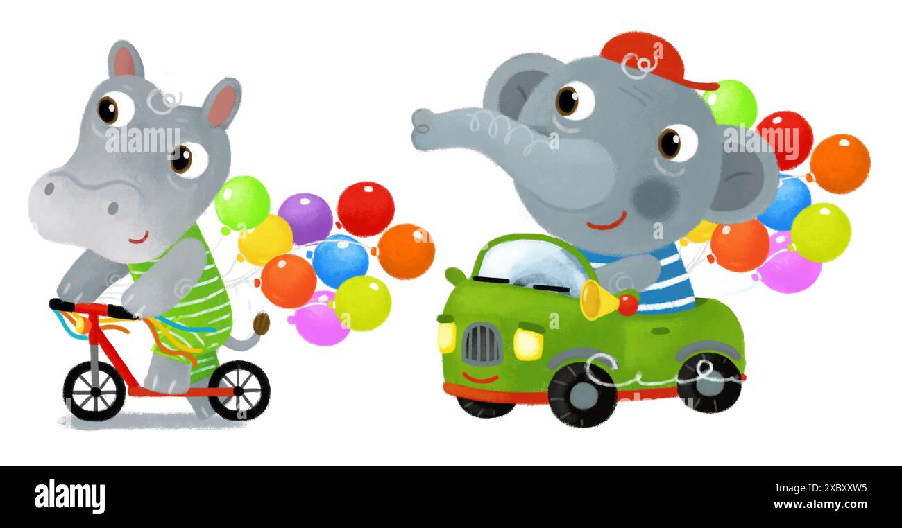 cartoon scene with happy little boy hippo hippopotamus having fun ...