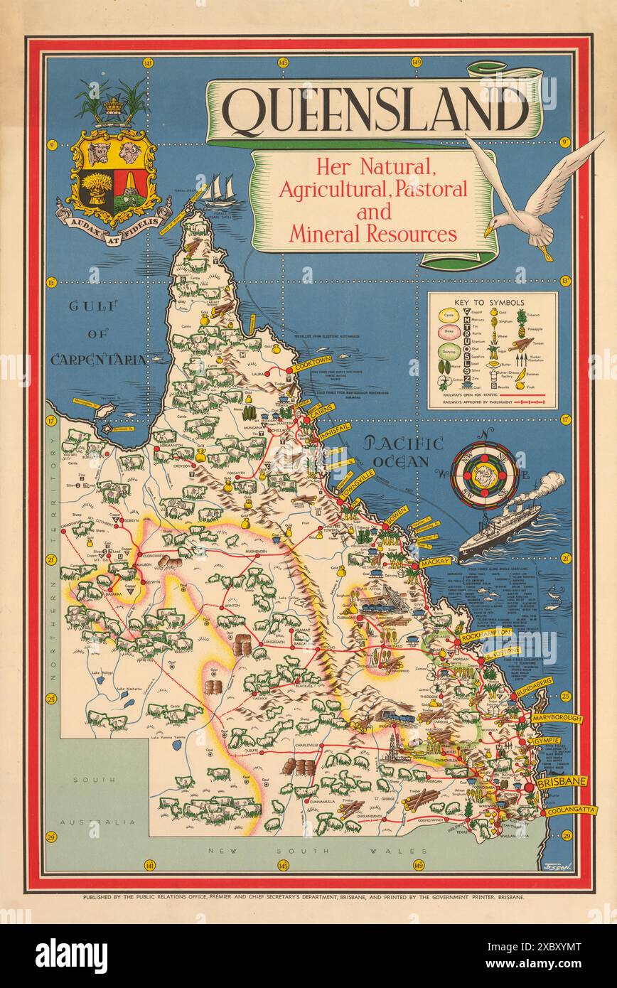 Vintage Map. Queensland her natural, agricultural, pastoral and mineral ...