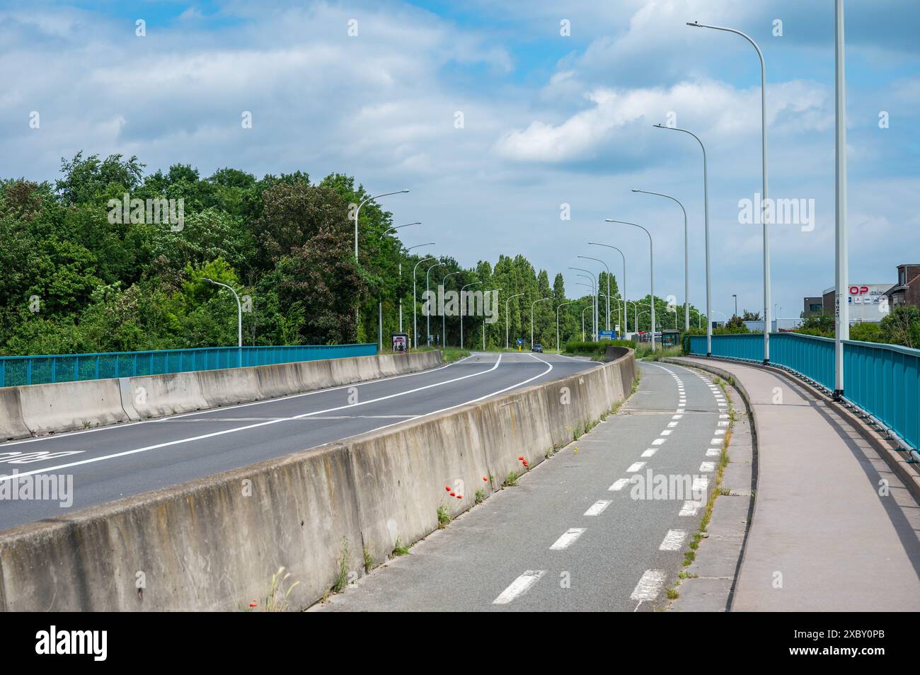 Diegem, Flanders, Belgium - June 8, 2024 - Cycling lane at the bridge ...