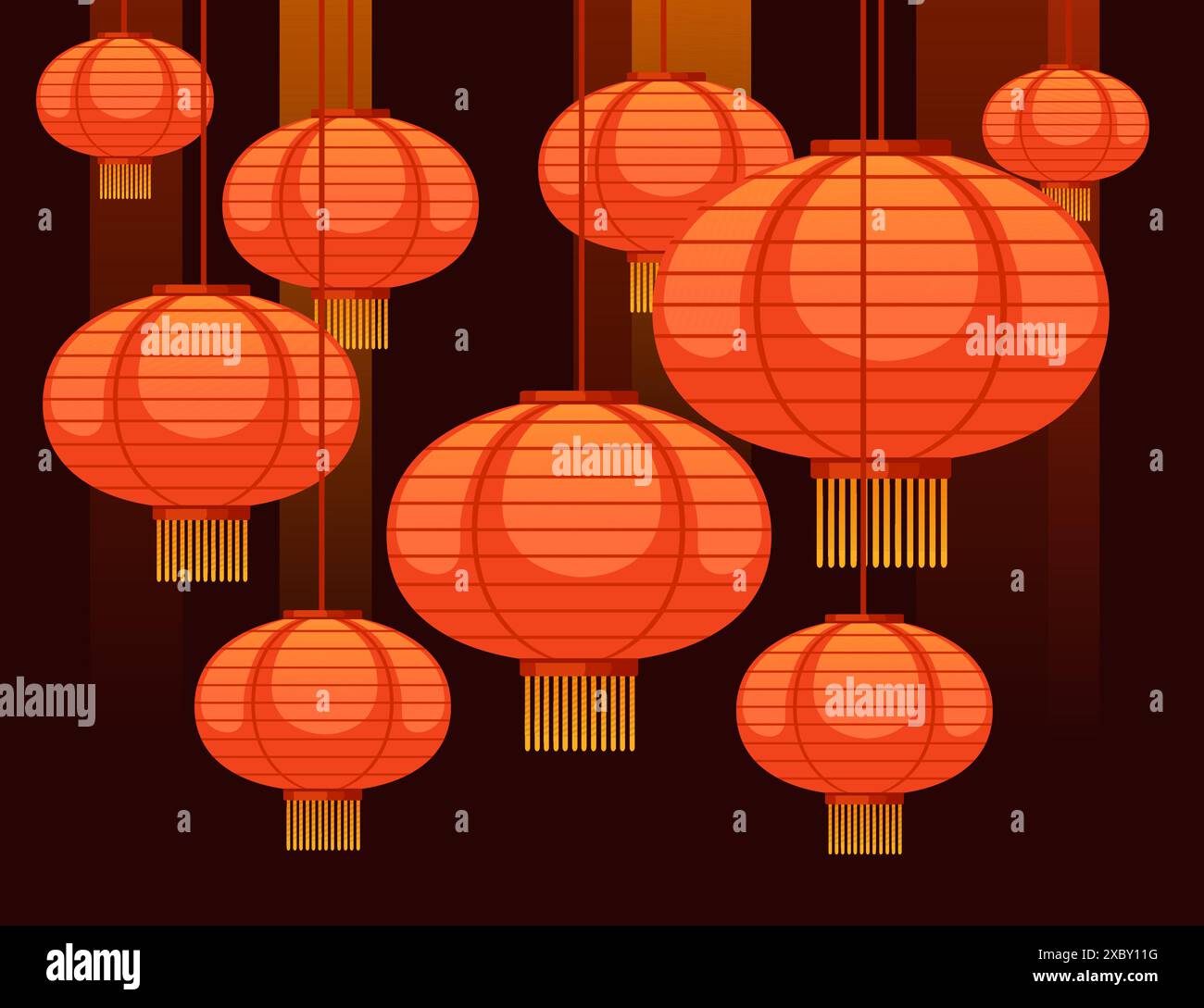 Set of traditional design asian red lantern vector illustration ...