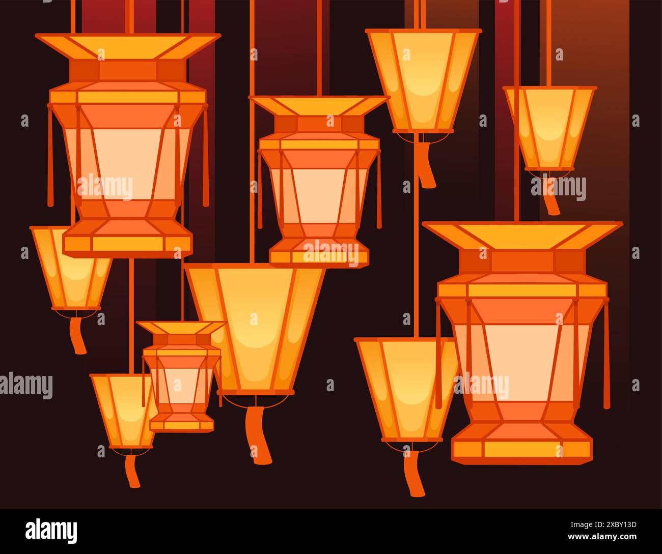 Set of traditional design asian red lantern vector illustration ...