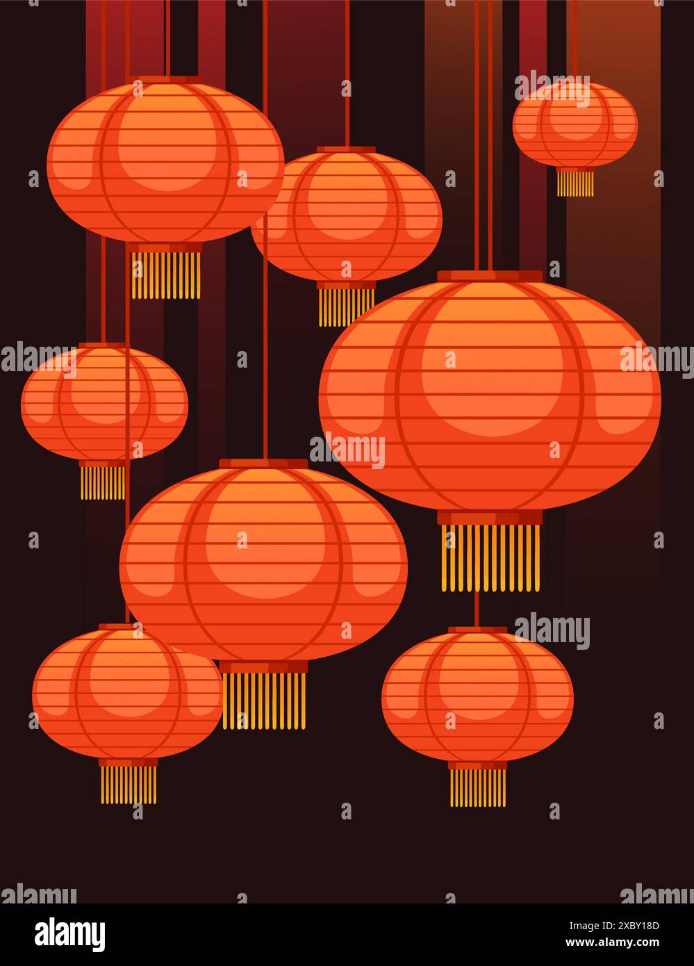 Set of traditional design asian red lantern vector illustration ...
