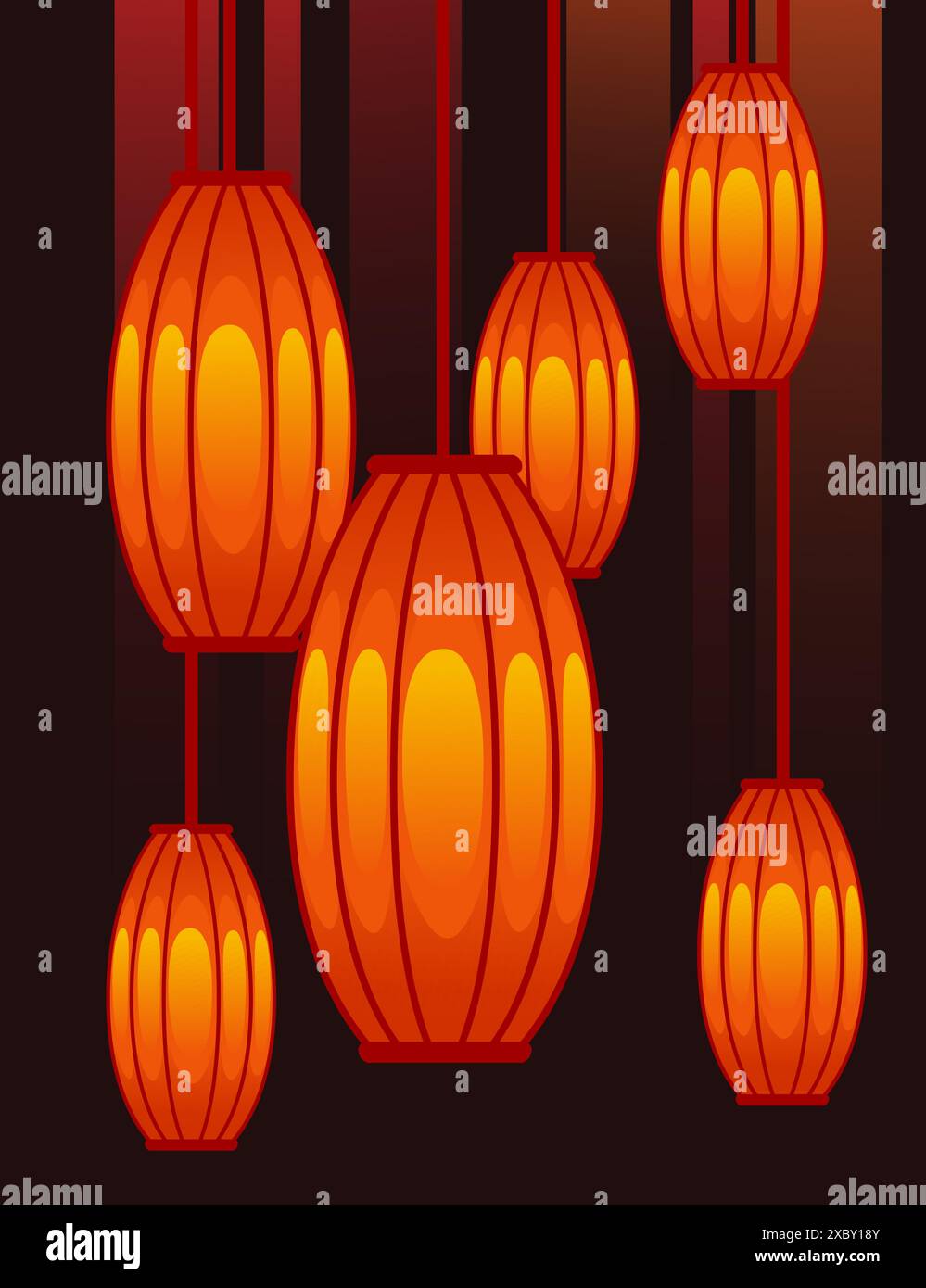 Set of traditional design asian red lantern vector illustration ...