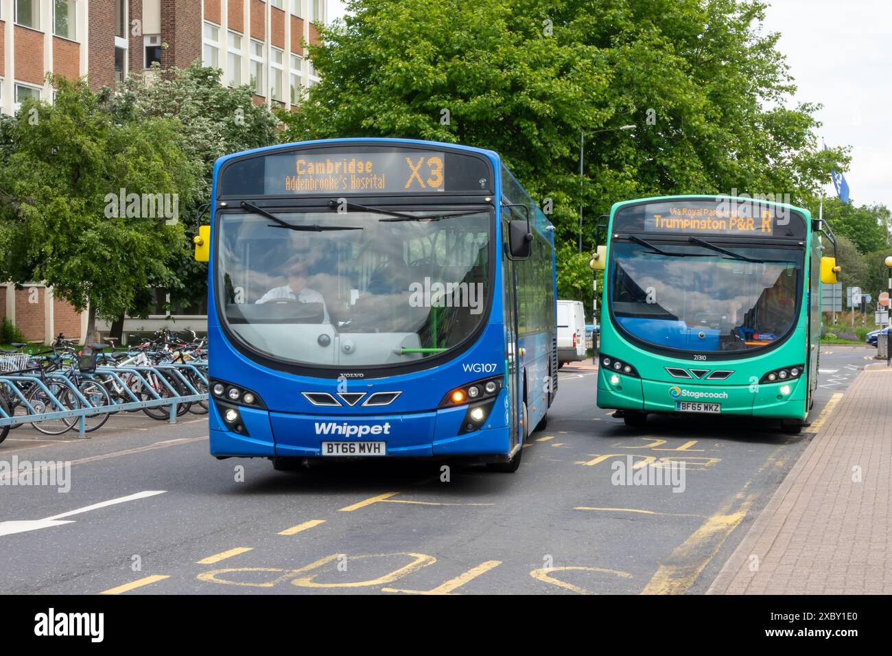 Two buses Whippet and Stagecoach at a bus stop at Addenbrookes hospital ...