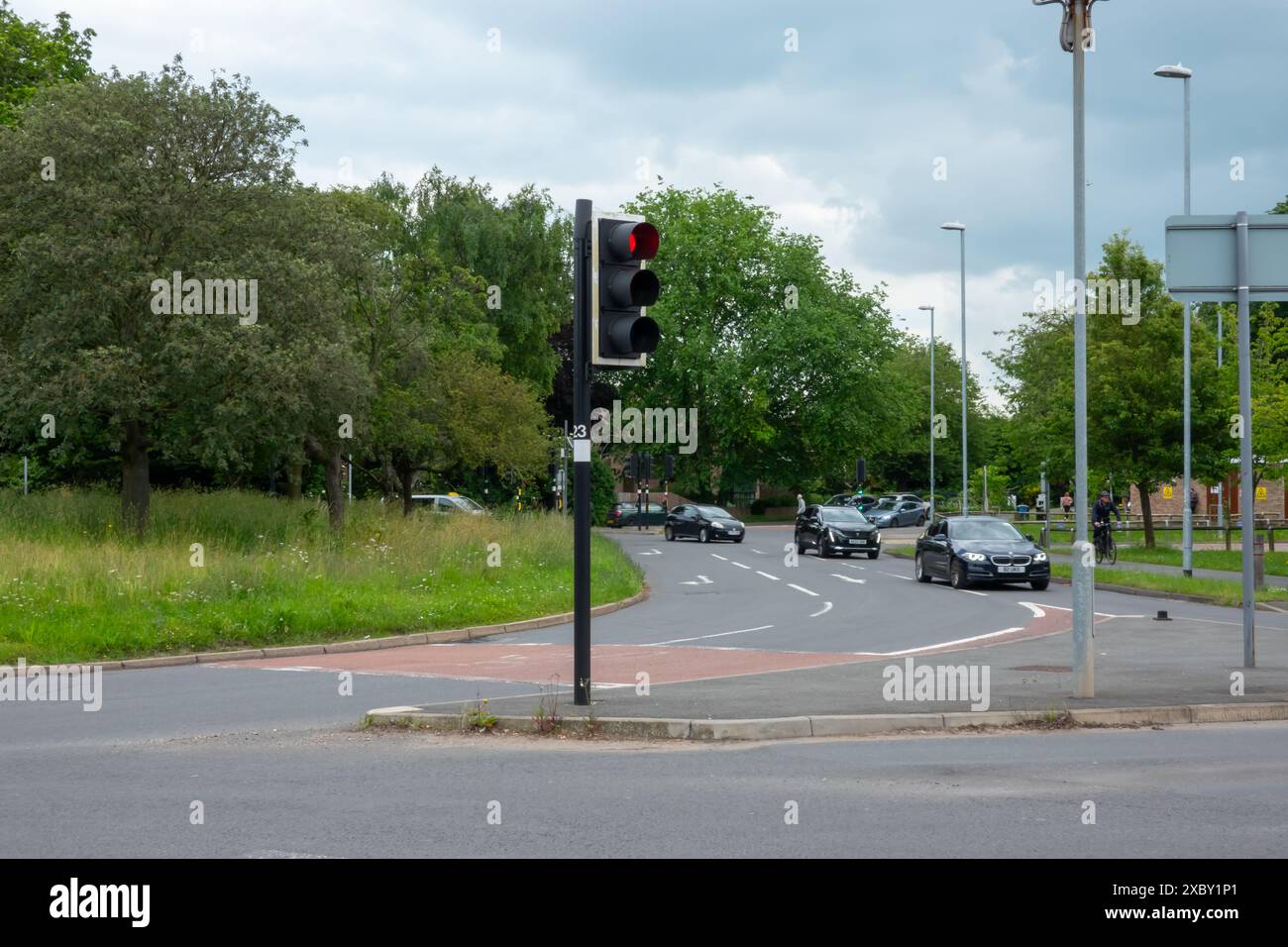Traffic roundabout at the Hills Road entrance to Addenbrookes hospital ...