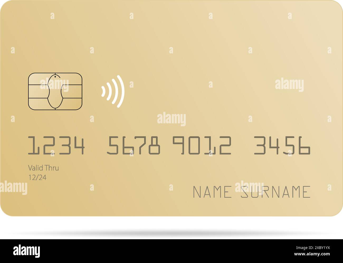 A gold credit card mock up with a shadow isolated on a white background ...