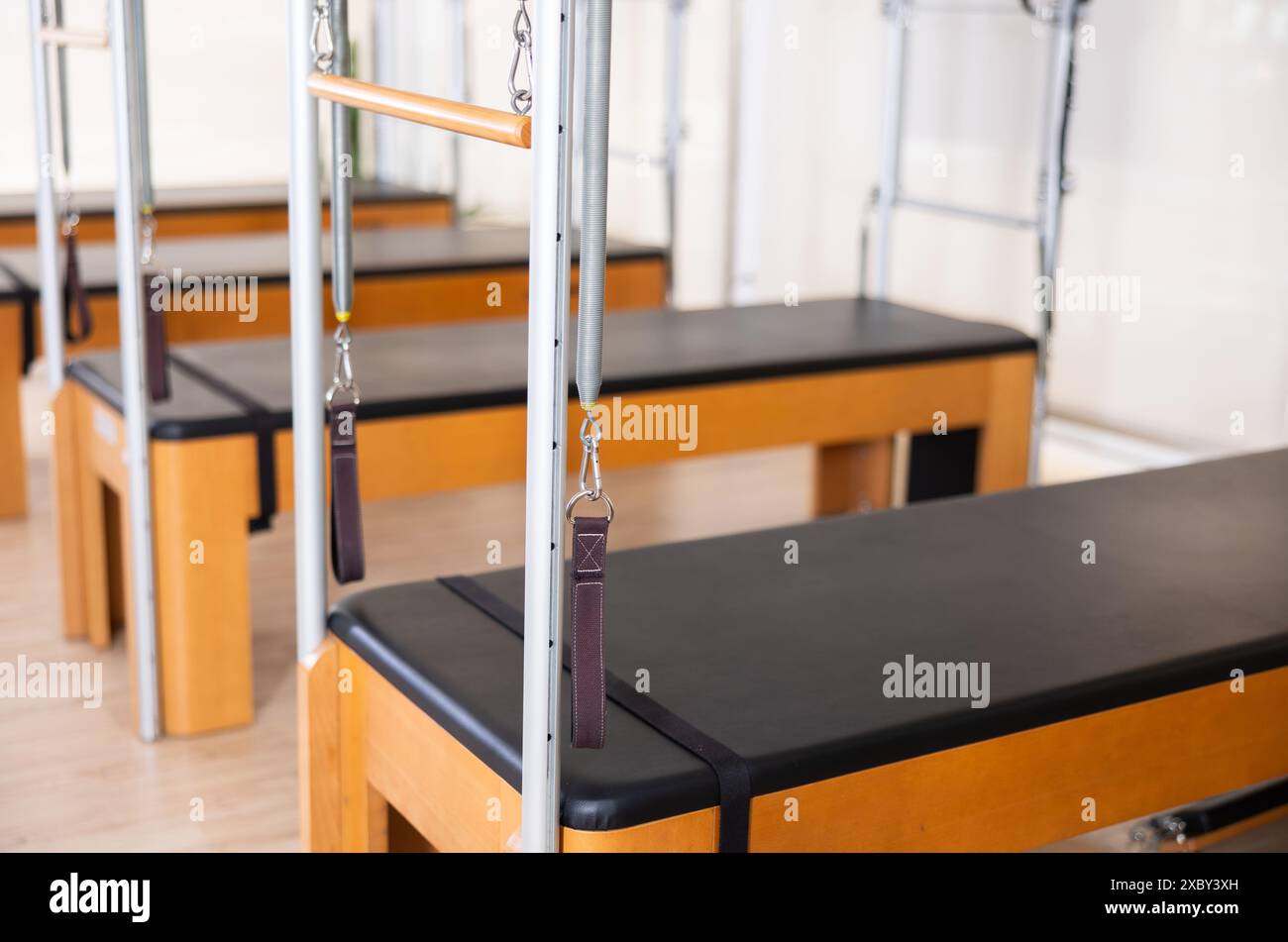 Closeup view of Pilates trapeze table for fitnes and rehabilitation ...