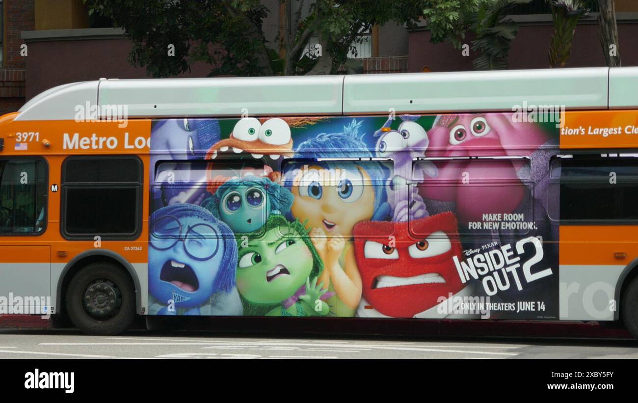 Los Angeles, California, USA12th June 2024 Disney Inside out 2 Bus on ...