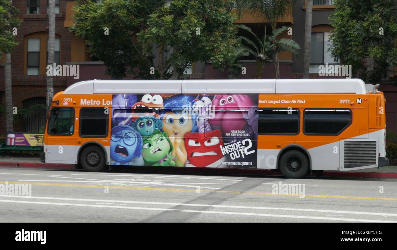 Los Angeles, California, USA12th June 2024 Disney Inside out 2 Bus on ...